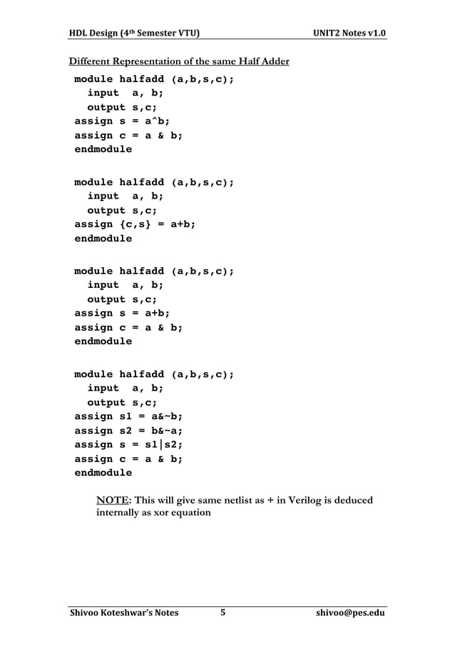 4sem Vtu Hdl Programming Notes Unit2 Data Flow Descriptions Pdf 