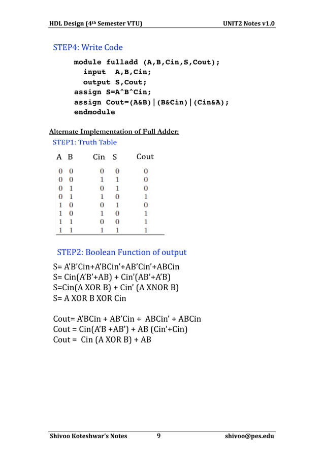 4Sem VTU-HDL Programming Notes-Unit2-Data Flow Descriptions | PDF