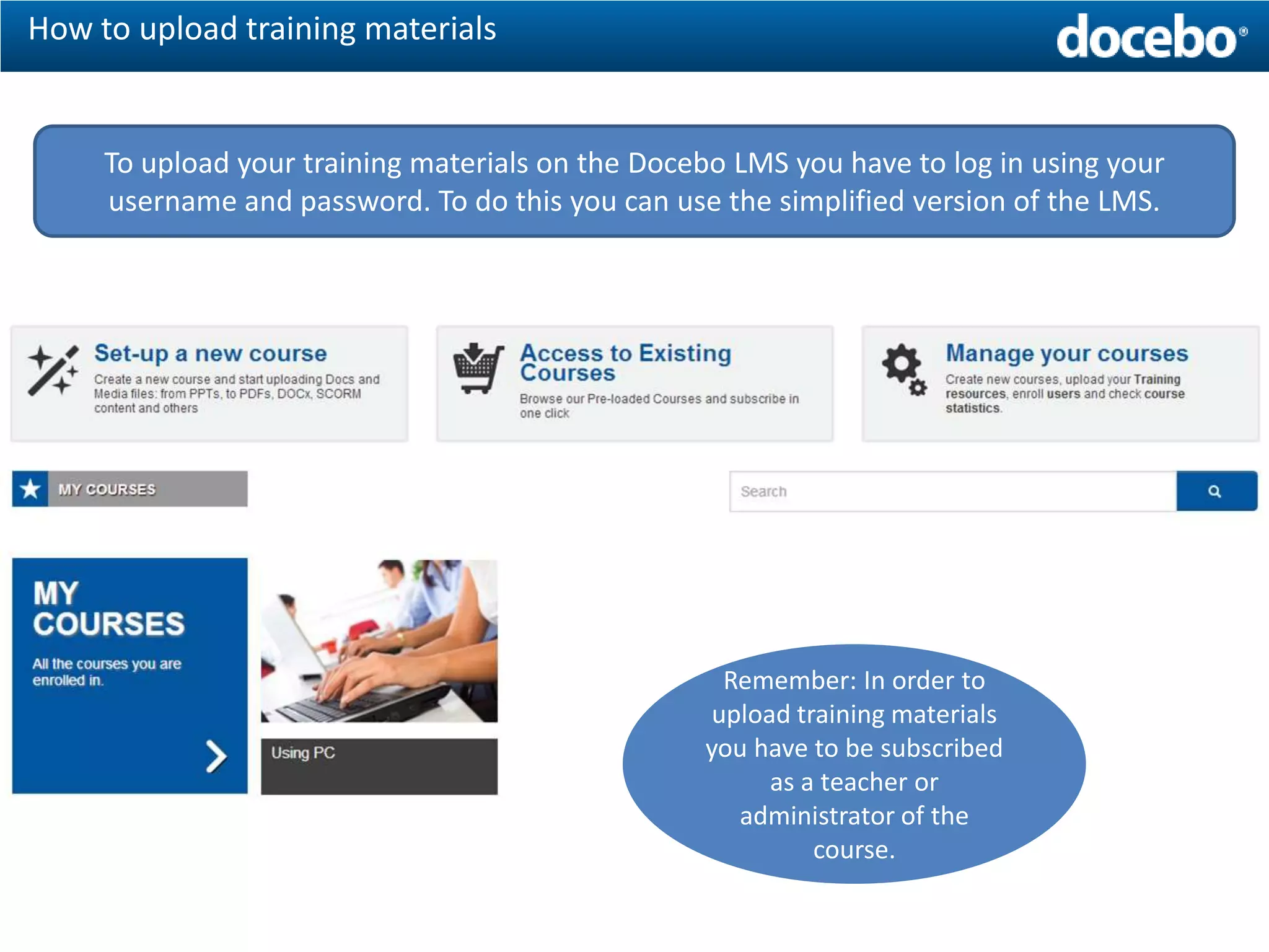 4 - How to use Storyline with Docebo: upload the Learning Object in the ...