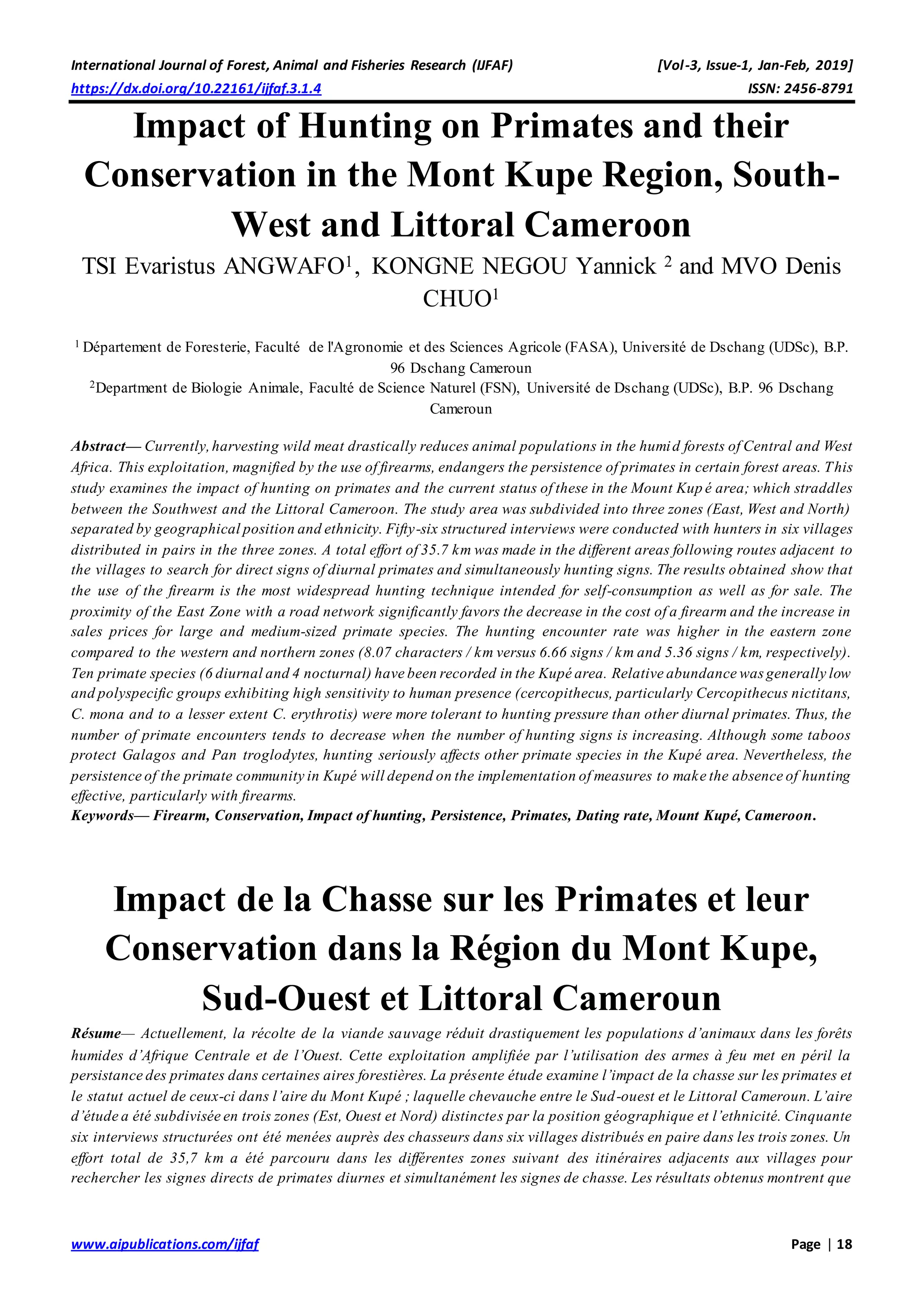 Impact of Hunting on Primates and their Conservation in the Mont Kupe ...