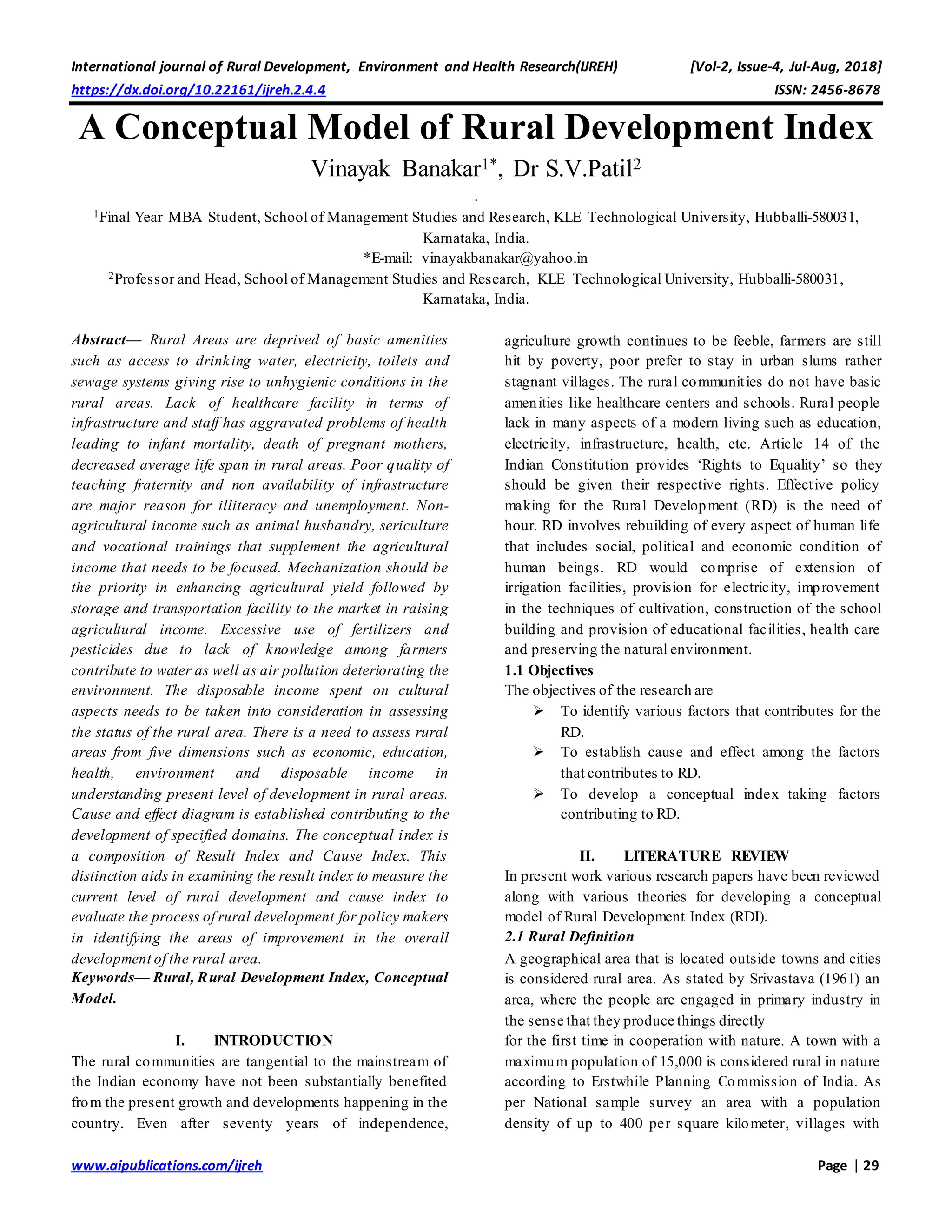 A Conceptual Model of Rural Development Index | PDF