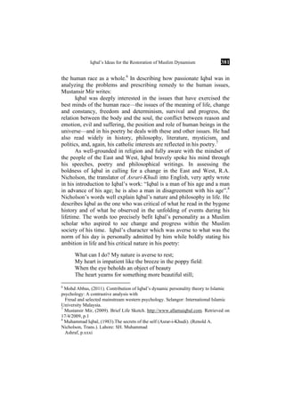 Iqbal's Ideas for the Restoration of Muslim Dynamism(Journal Paper) | PDF