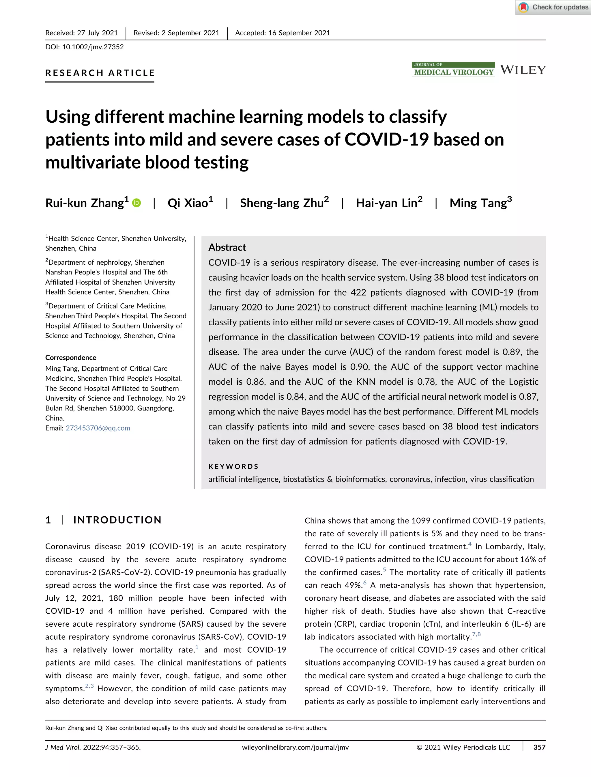 4-Journal of Medical Virology - 2021 - Zhang - Using different machine learning models to ...