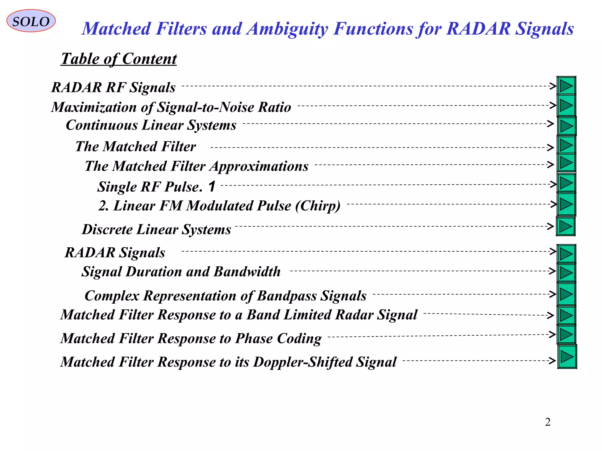 4 matched filters and ambiguity functions for radar signals | PPT