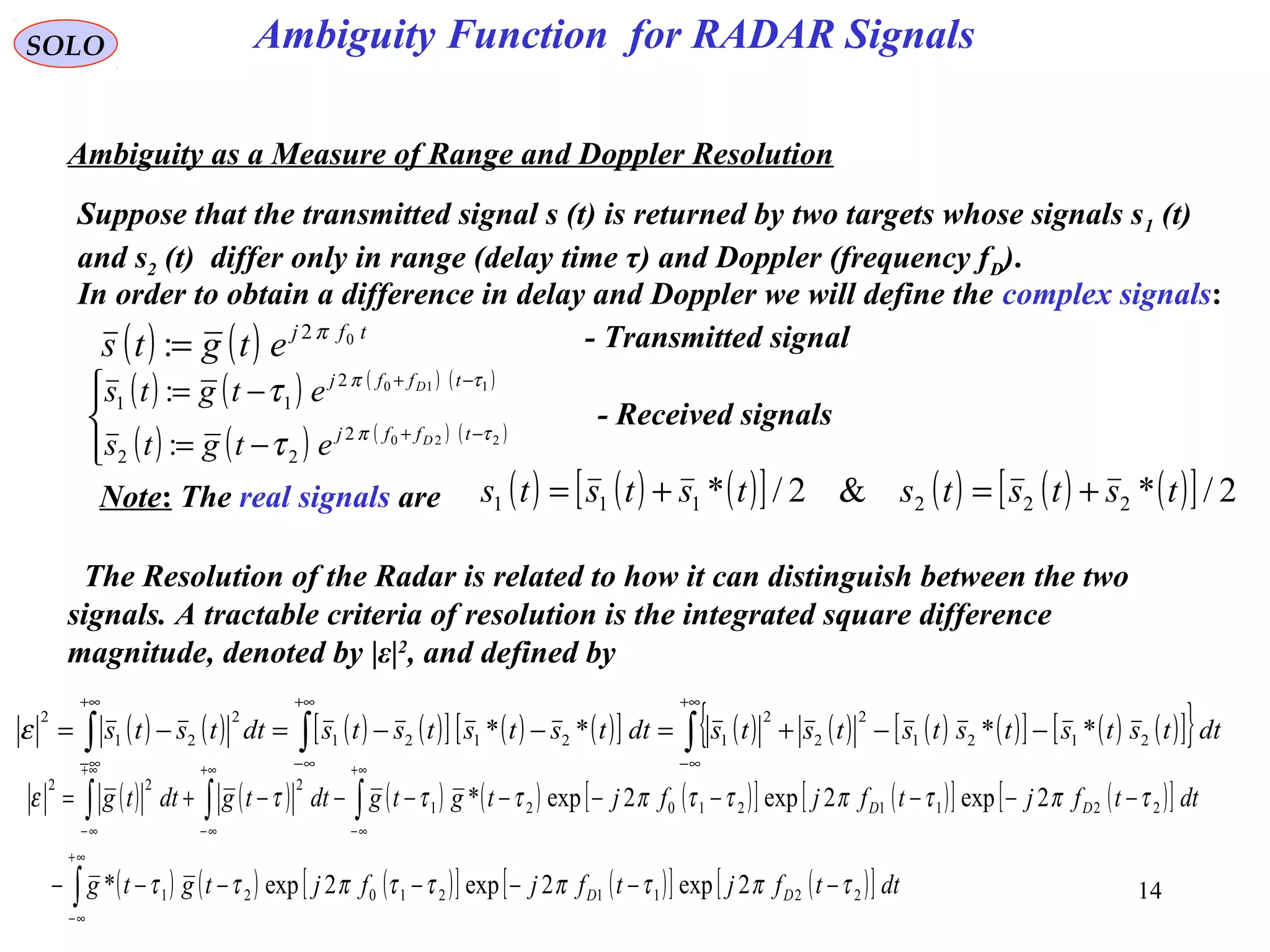 4 matched filters and ambiguity functions for radar signals-2 | PPT