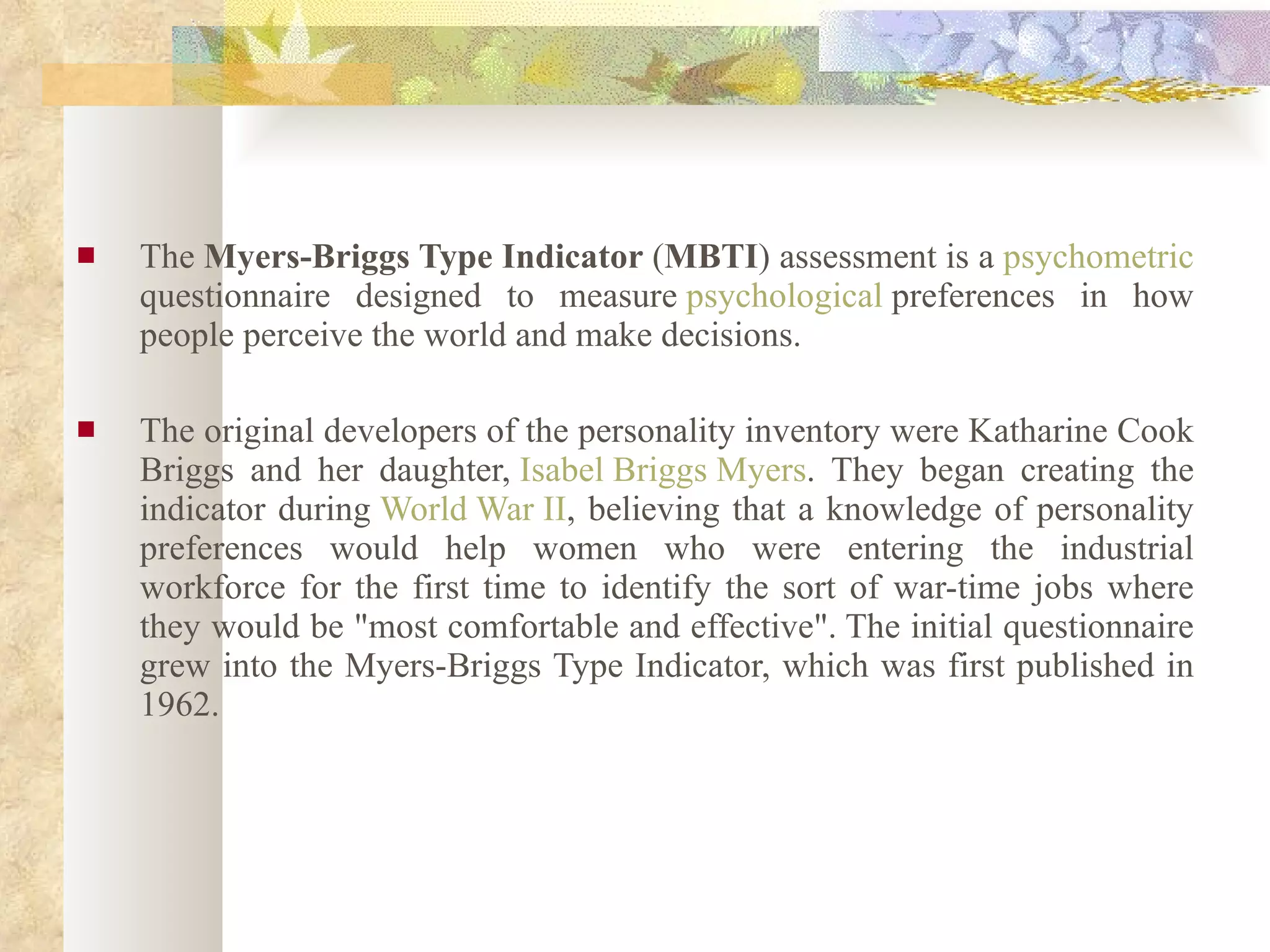 Myers Briggs Type Indicator | PPT