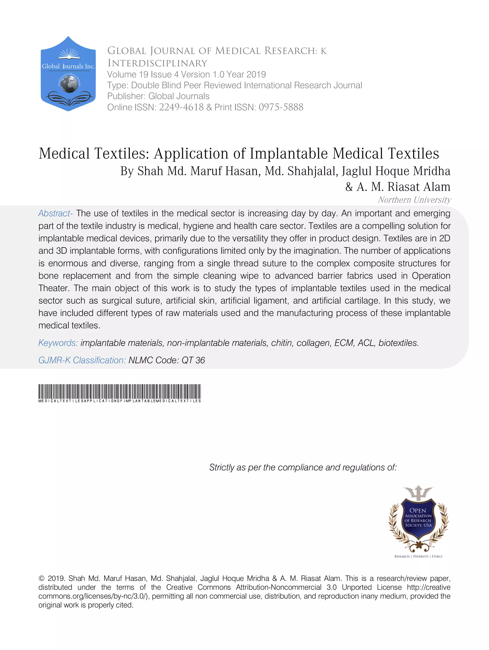 Medical Textiles: Application of Implantable Medical Textiles | PDF