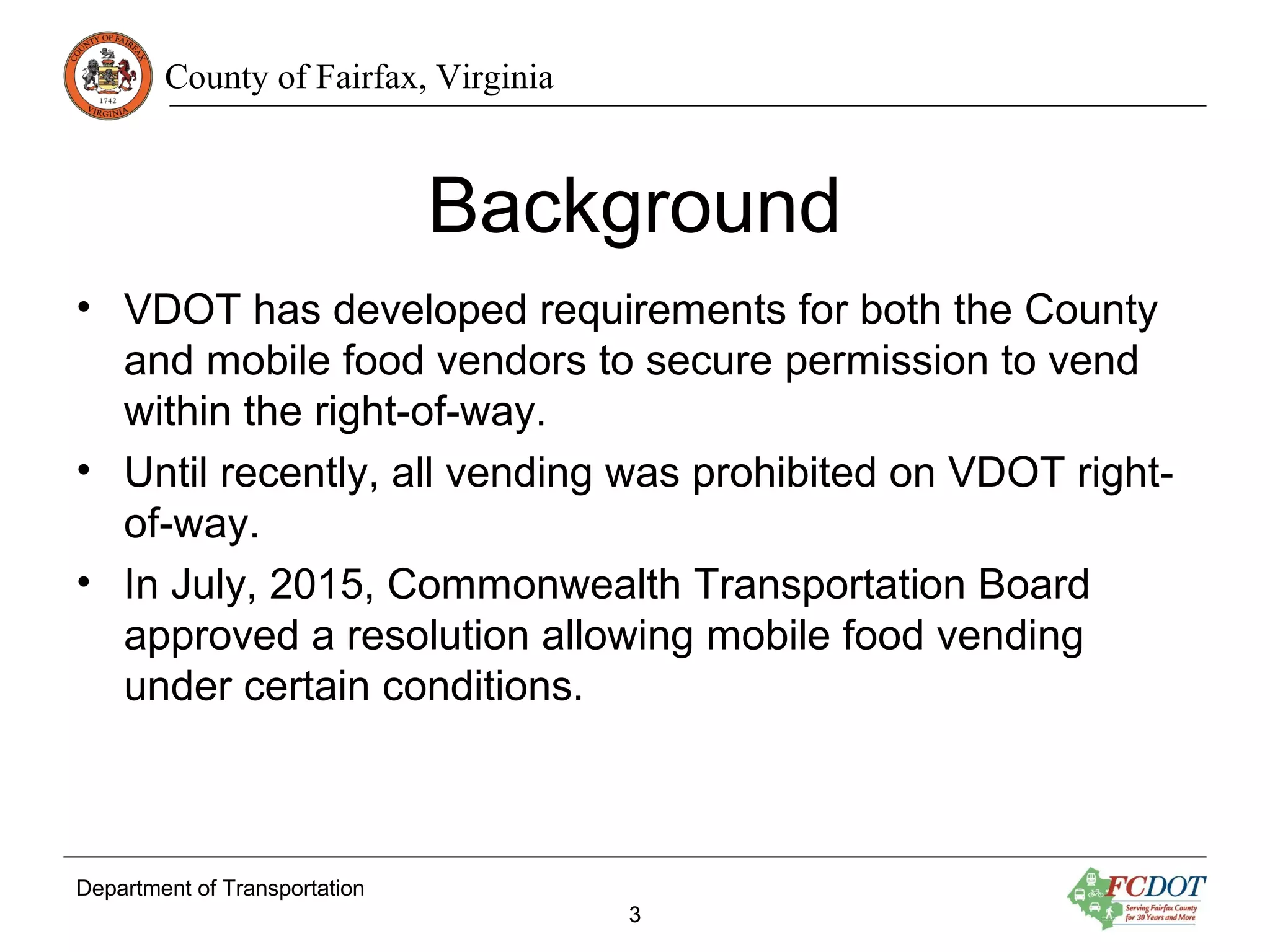 Mobile Food Vending within VDOT Right-of-Way | PPT
