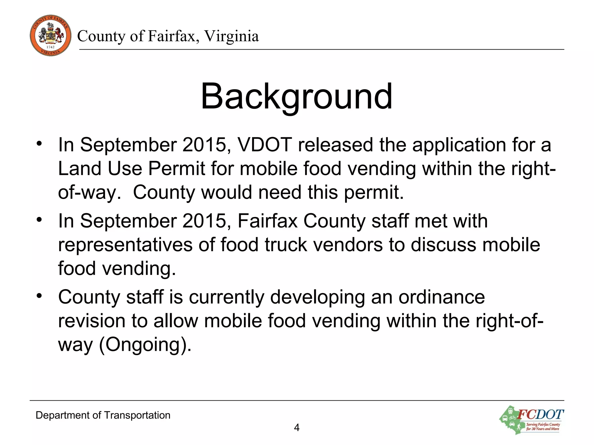 Mobile Food Vending within VDOT Right-of-Way | PPT