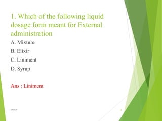 Monophasic dosage form mcq | PPTX