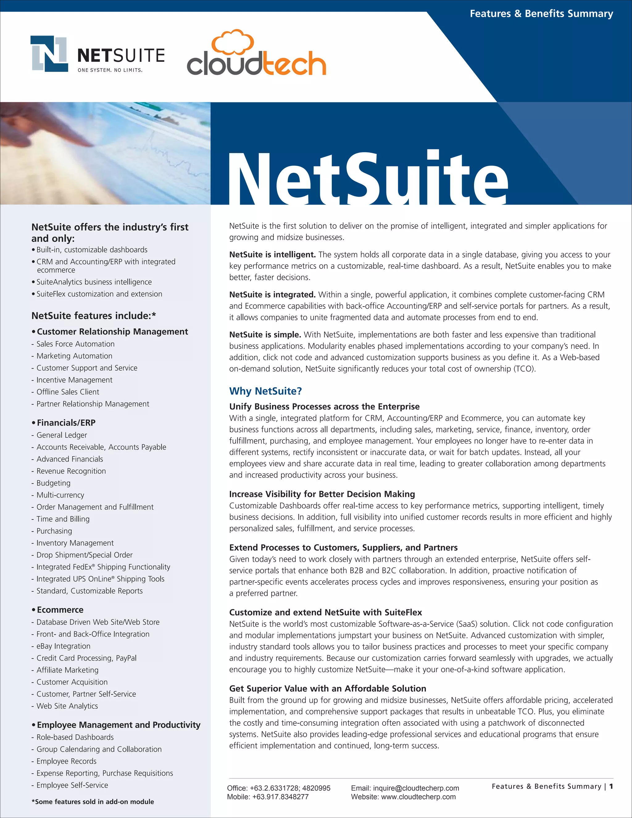 NetSuite Features and Benefits | PDF