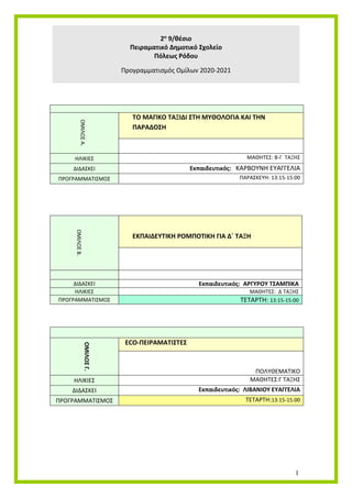 ΠΡΟΓΡΑΜΜΑΤΙΣΜΟΣ ΟΜΙΛΩΝ 2020-2021 | PDF
