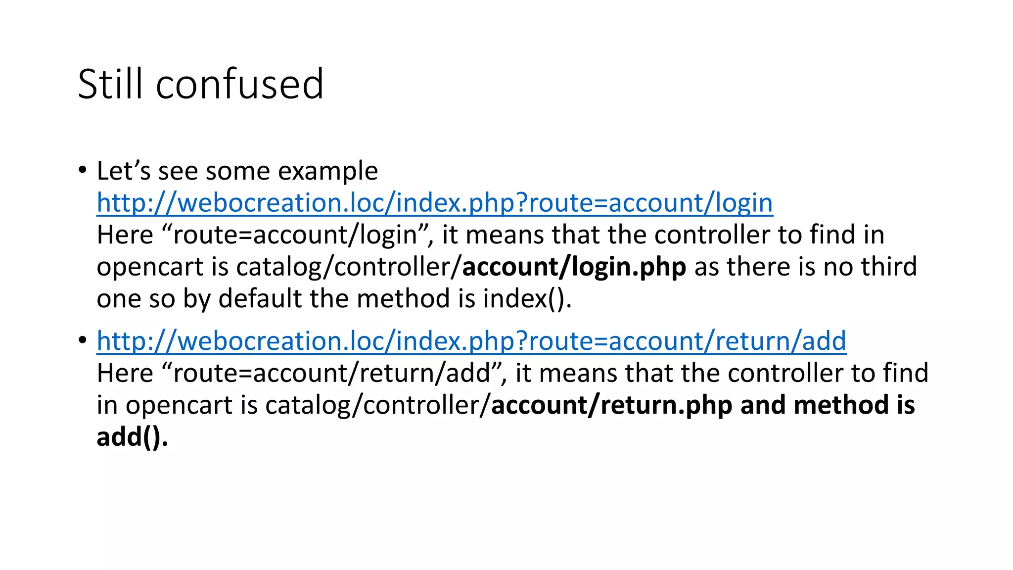 MVCL pattern, web flow, code flow, request and response in OpenCart | PPTX