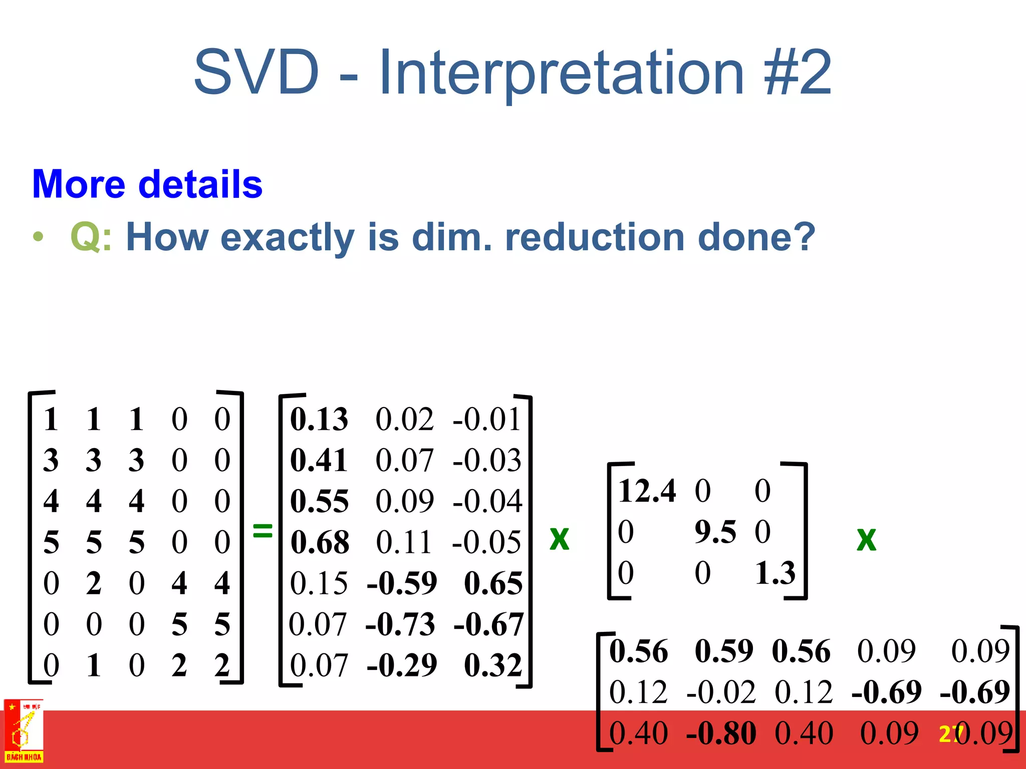 Dimensionality reduction: SVD and its applications | PPTX