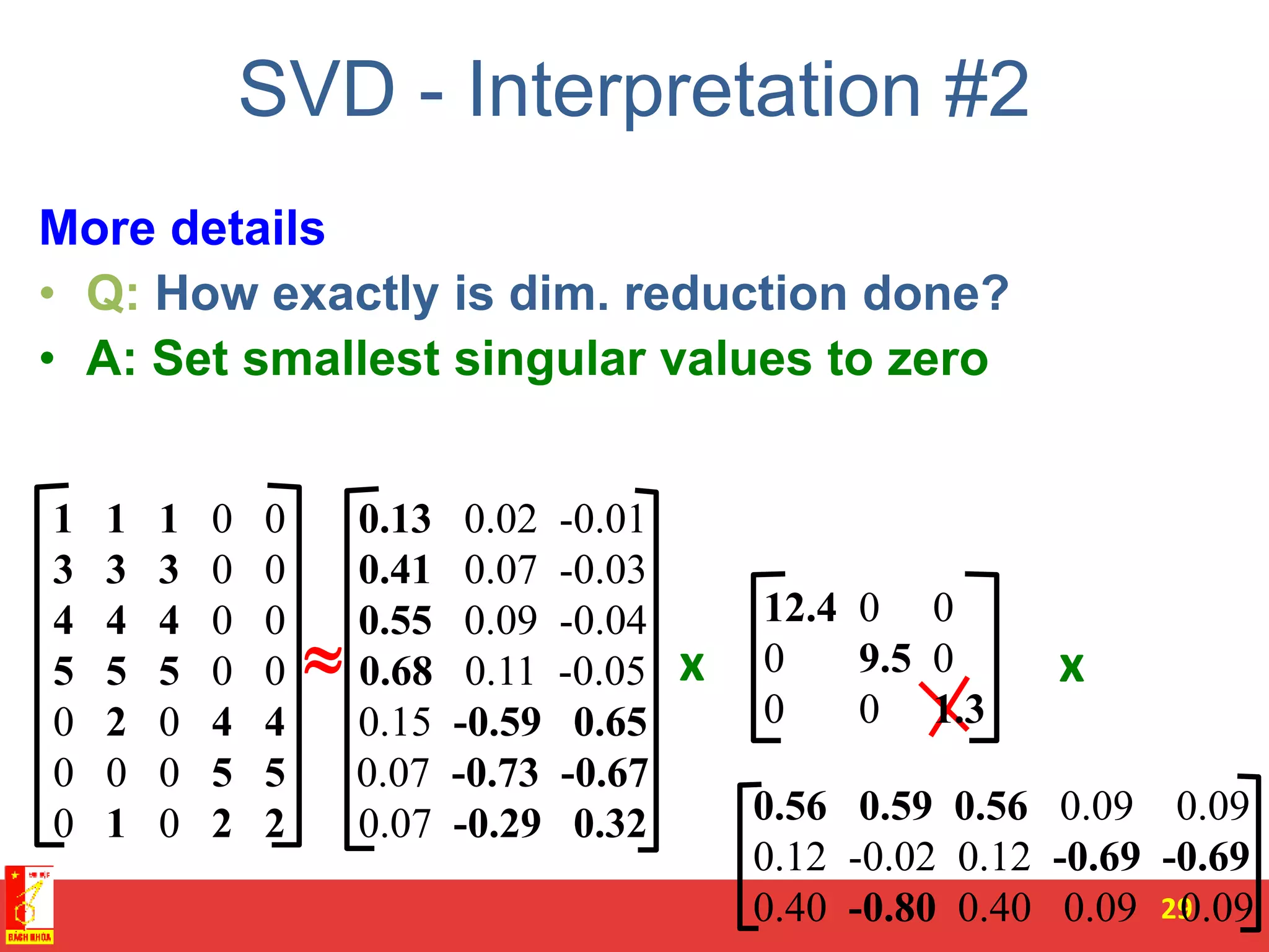 Dimensionality reduction: SVD and its applications | PPTX
