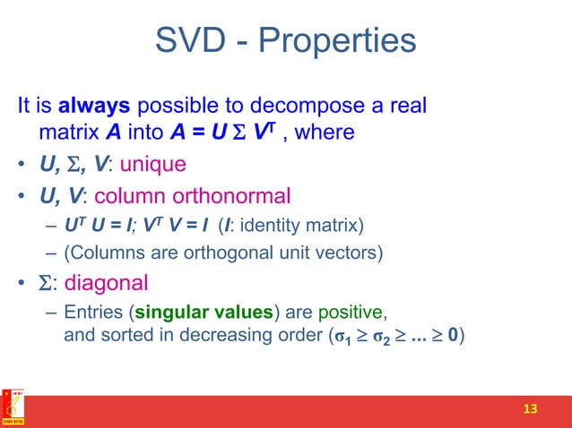 Dimensionality reduction: SVD and its applications | PPTX | Physics ...