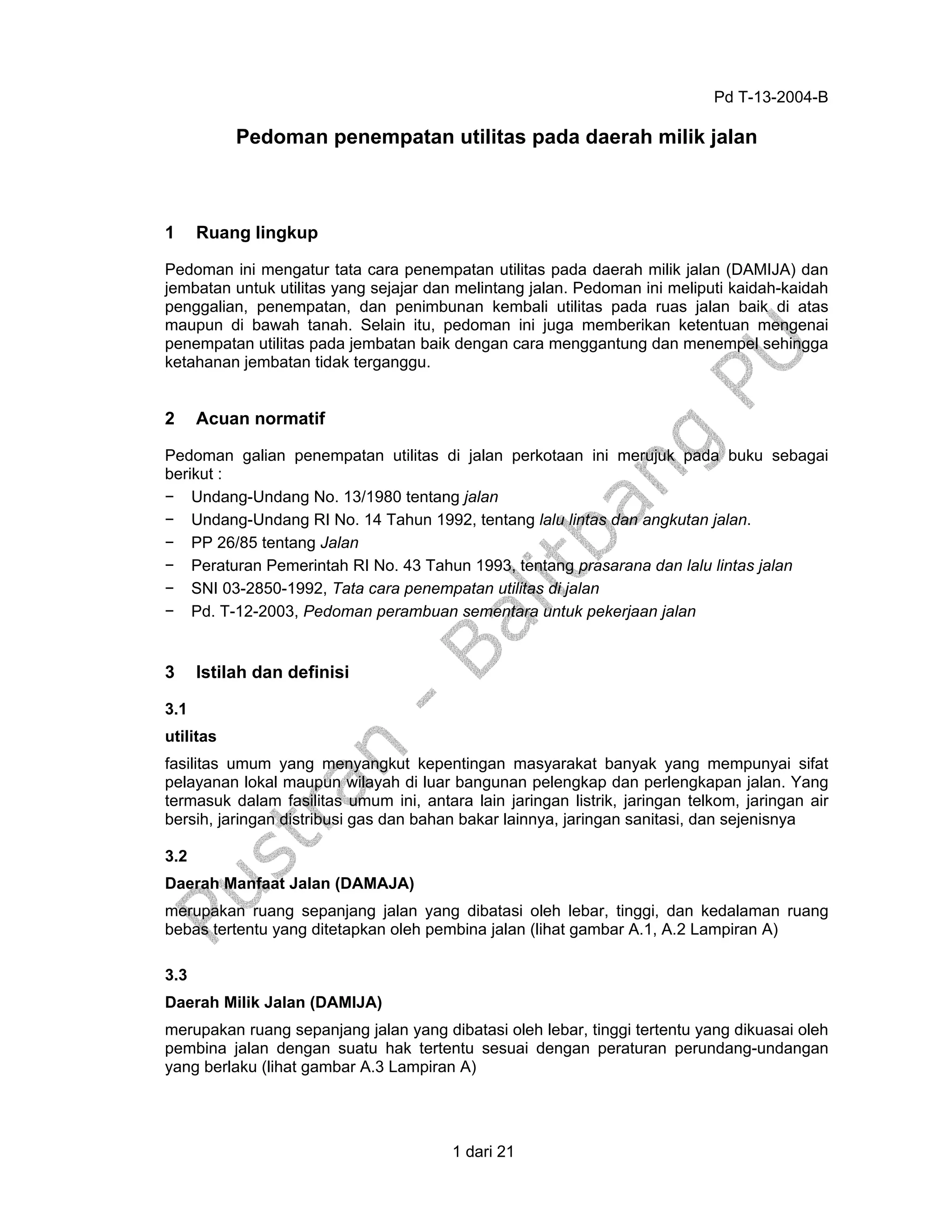 Pedoman Penempatan Utilitas pada Daerah Milik Jalan | PDF