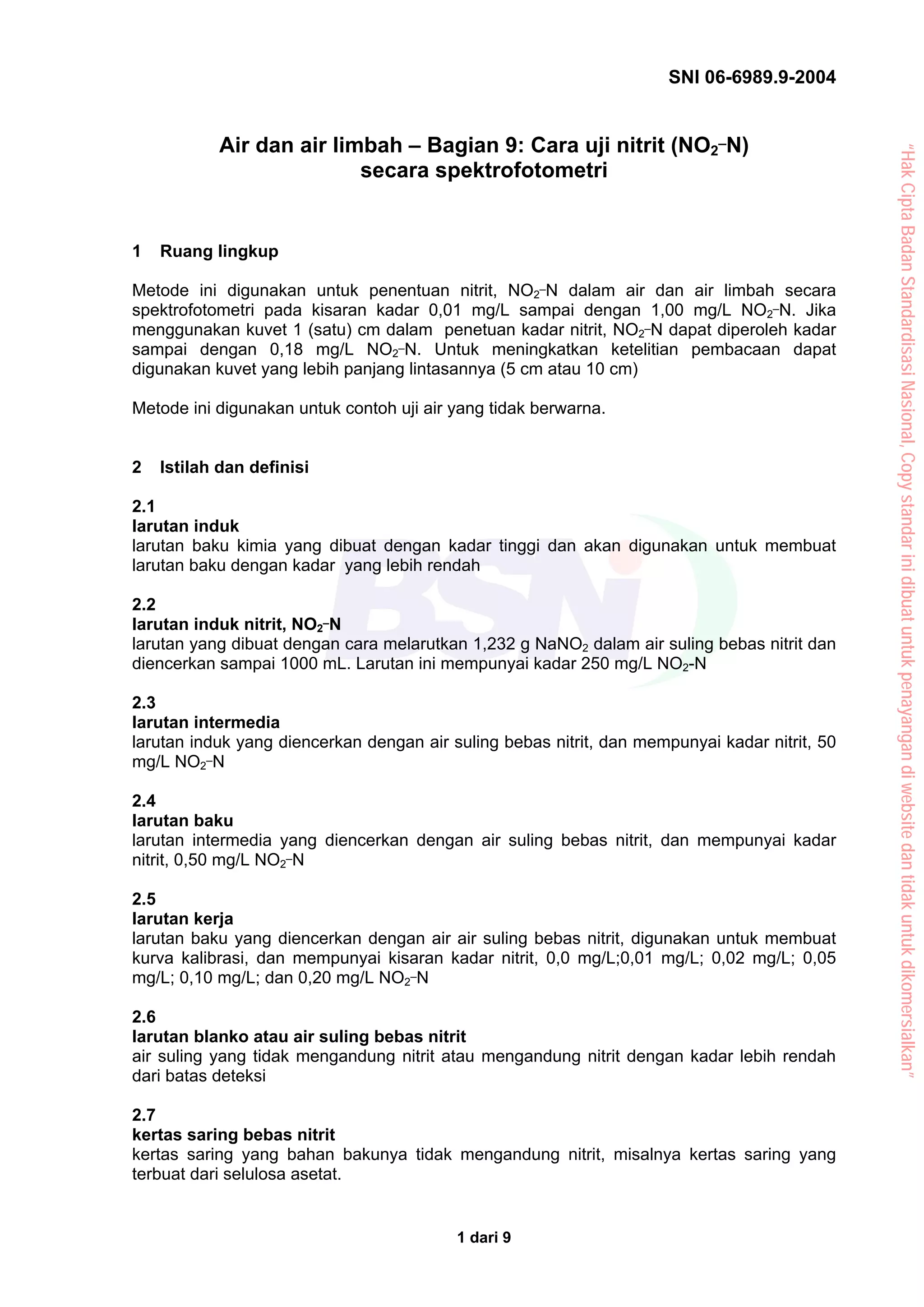 Cara Uji Nitrit (NO2 N) secara Spektrofotometri | PDF