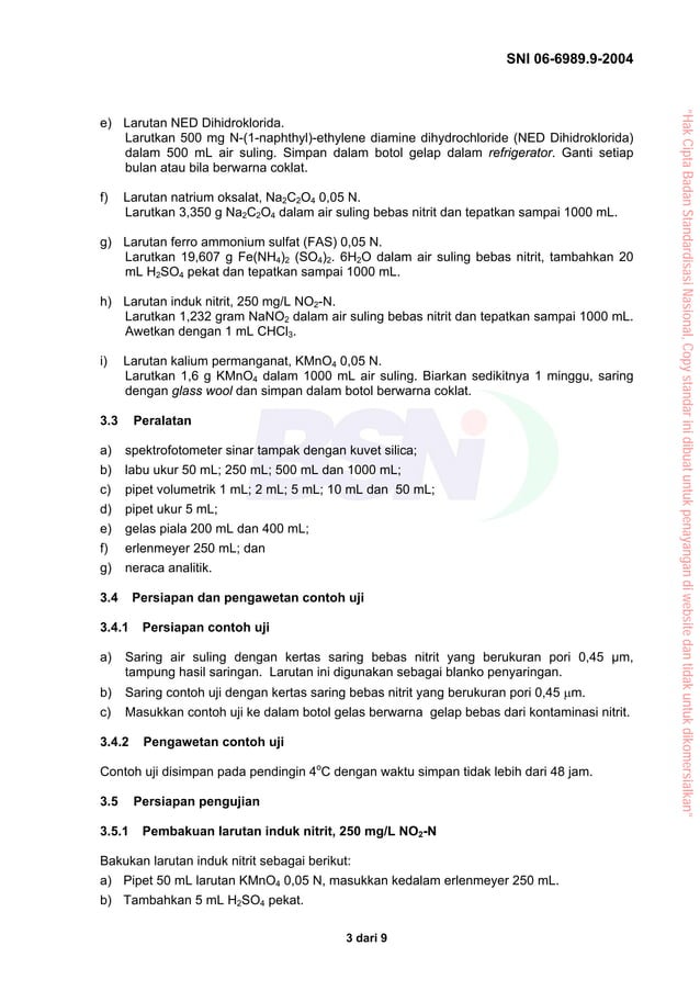 Cara Uji Nitrit (NO2 N) secara Spektrofotometri | PDF