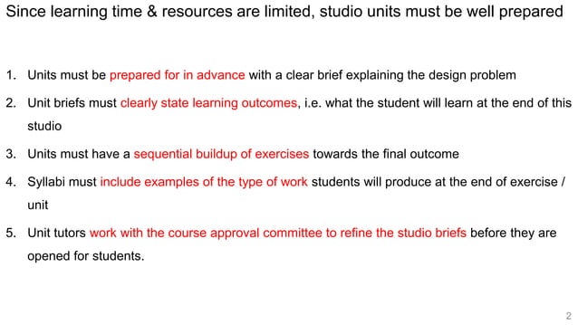 Studio Unit Framework & Preparation | PPT