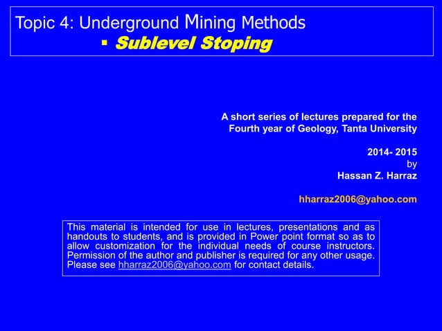 Sublevel stoping..Underground mining methods | PDF | Geology | Science