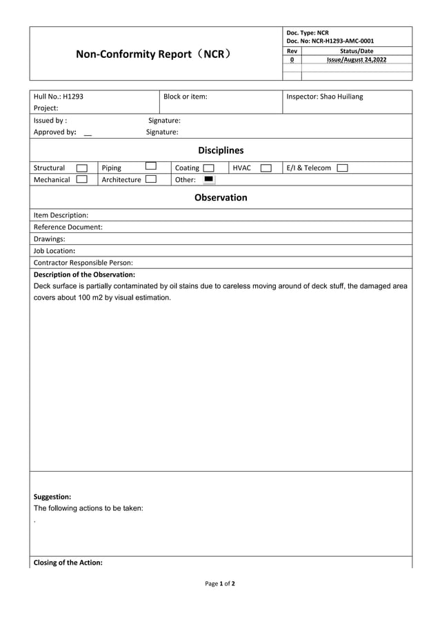 4- The NCR action and complete form.doc