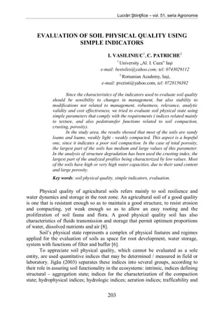 4. vasiliniuc i., patriche c. evaluation of soil physical quality using simple indicators | PDF ...
