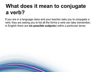 Foundations of Grammar 4: What is conjugation? | PPT | Desktop ...