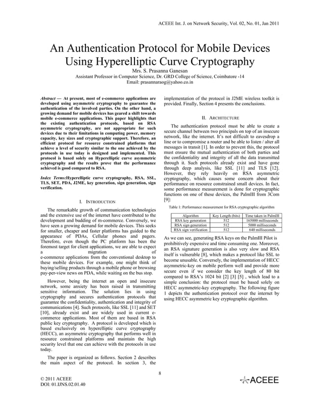An Authentication Protocol For Mobile Devices Using Hyperelliptic Curve Cryptography Pdf