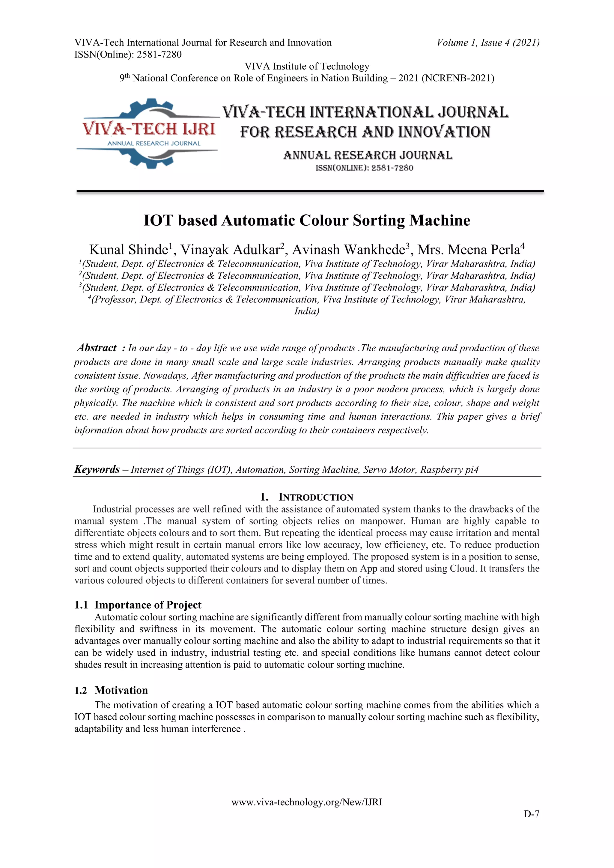 IOT based Automatic Colour Sorting Machine | PDF