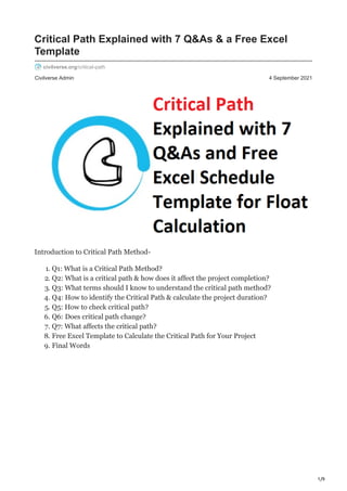 Critical Path Explained With 7 Q&As and a Free Excel Template | PDF