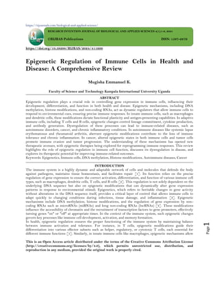 Epigenetic Regulation of Immune Cells in Health and Disease: A ...