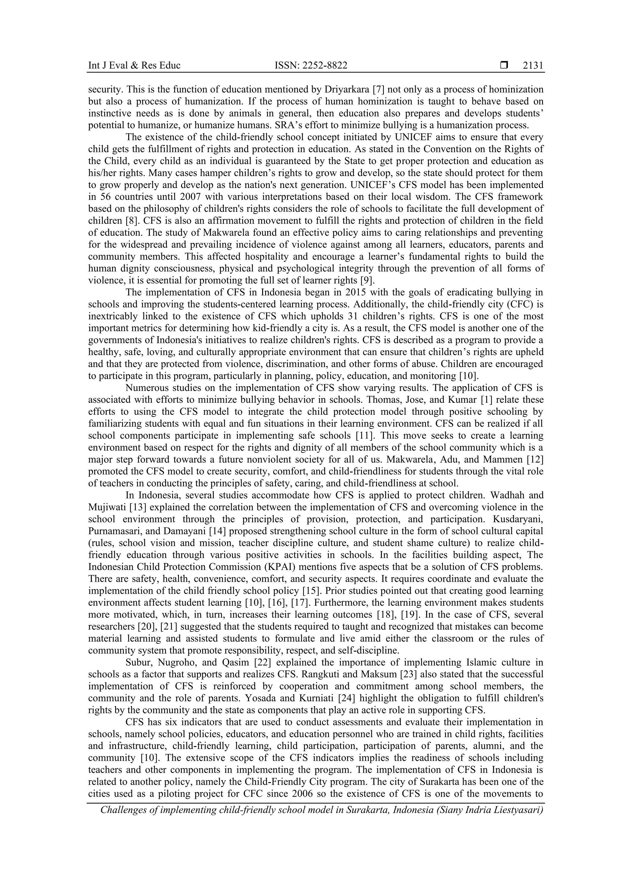 Challenges of implementing child-friendly school model in Surakarta, Indonesia | PDF