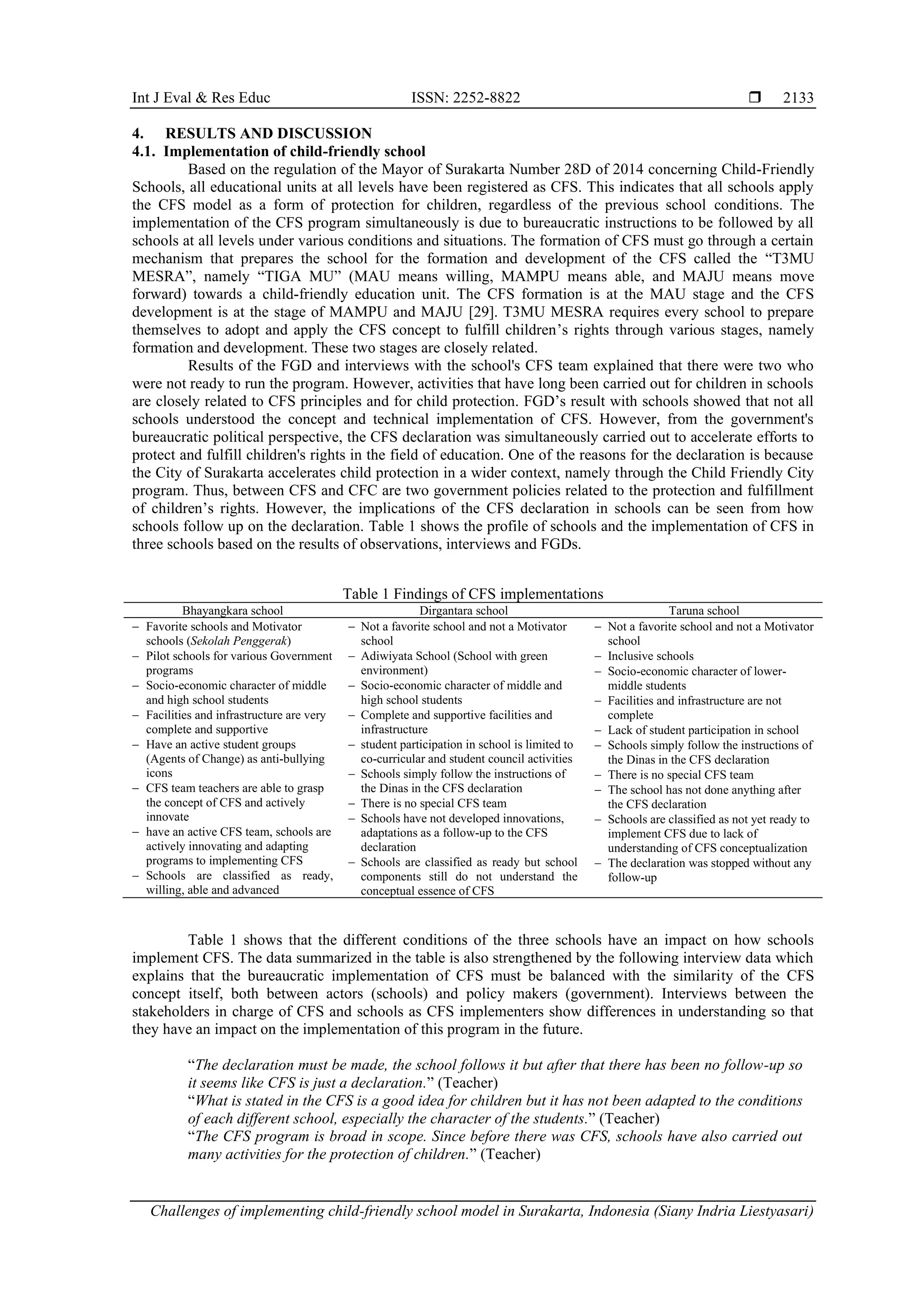Challenges of implementing child-friendly school model in Surakarta ...