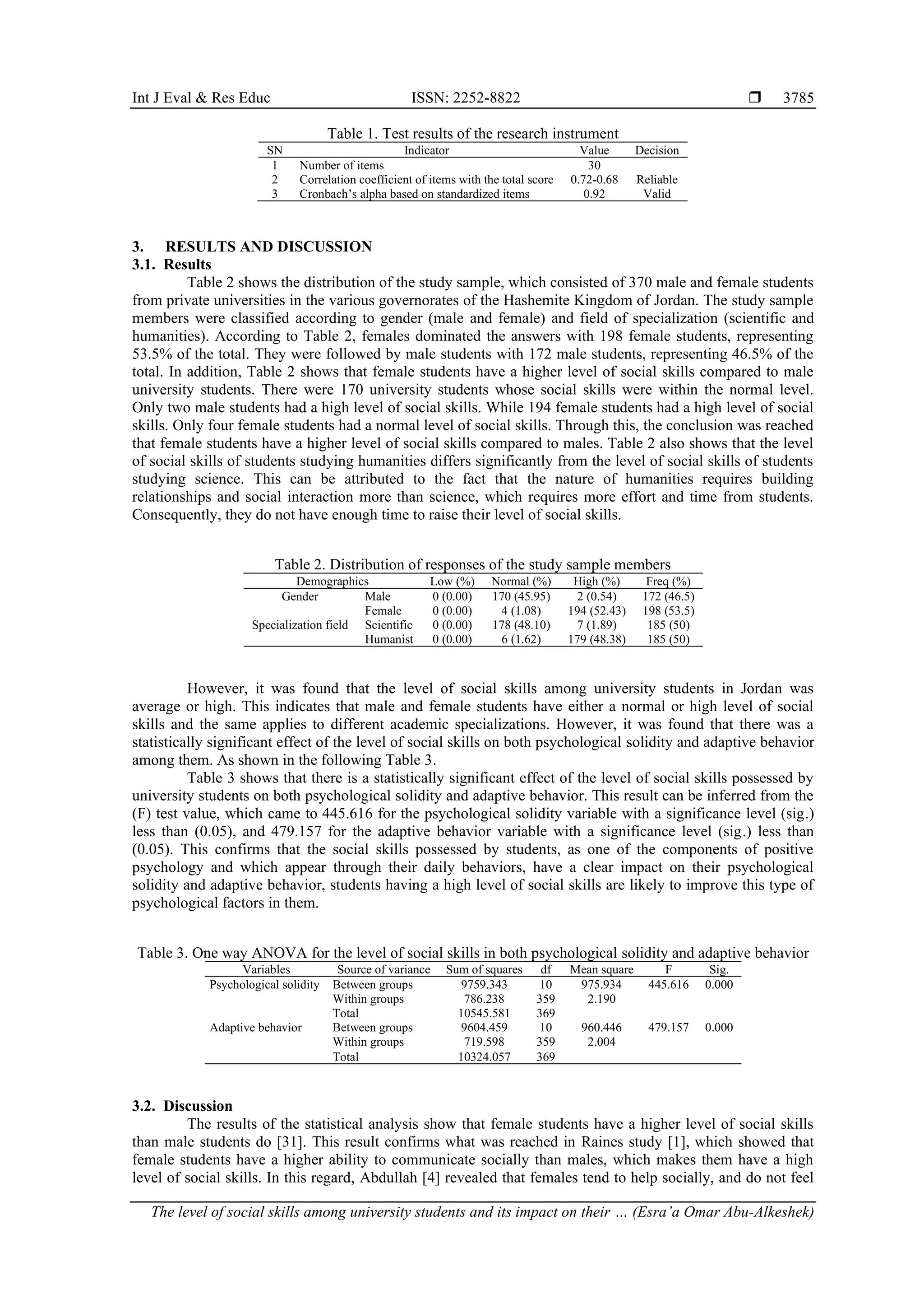 The level of social skills among university students and its impact on ...