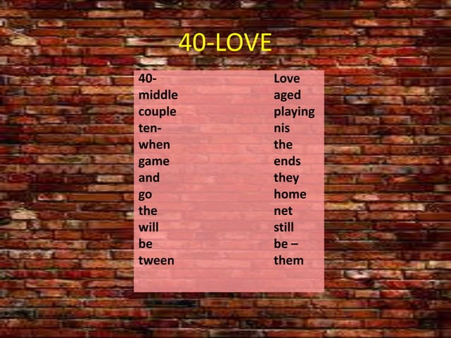 40 love roger mc gough | PPTX | Tennis | Sports