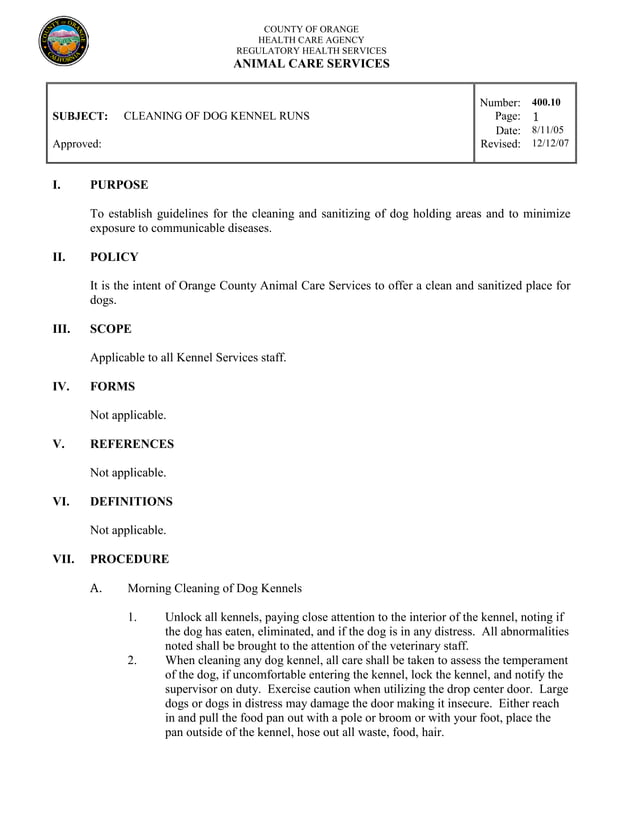 400.10 cleaning of dog kennel runs | PDF