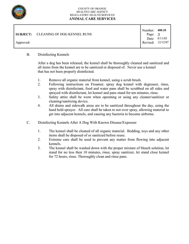 400.10 cleaning of dog kennel runs | PDF