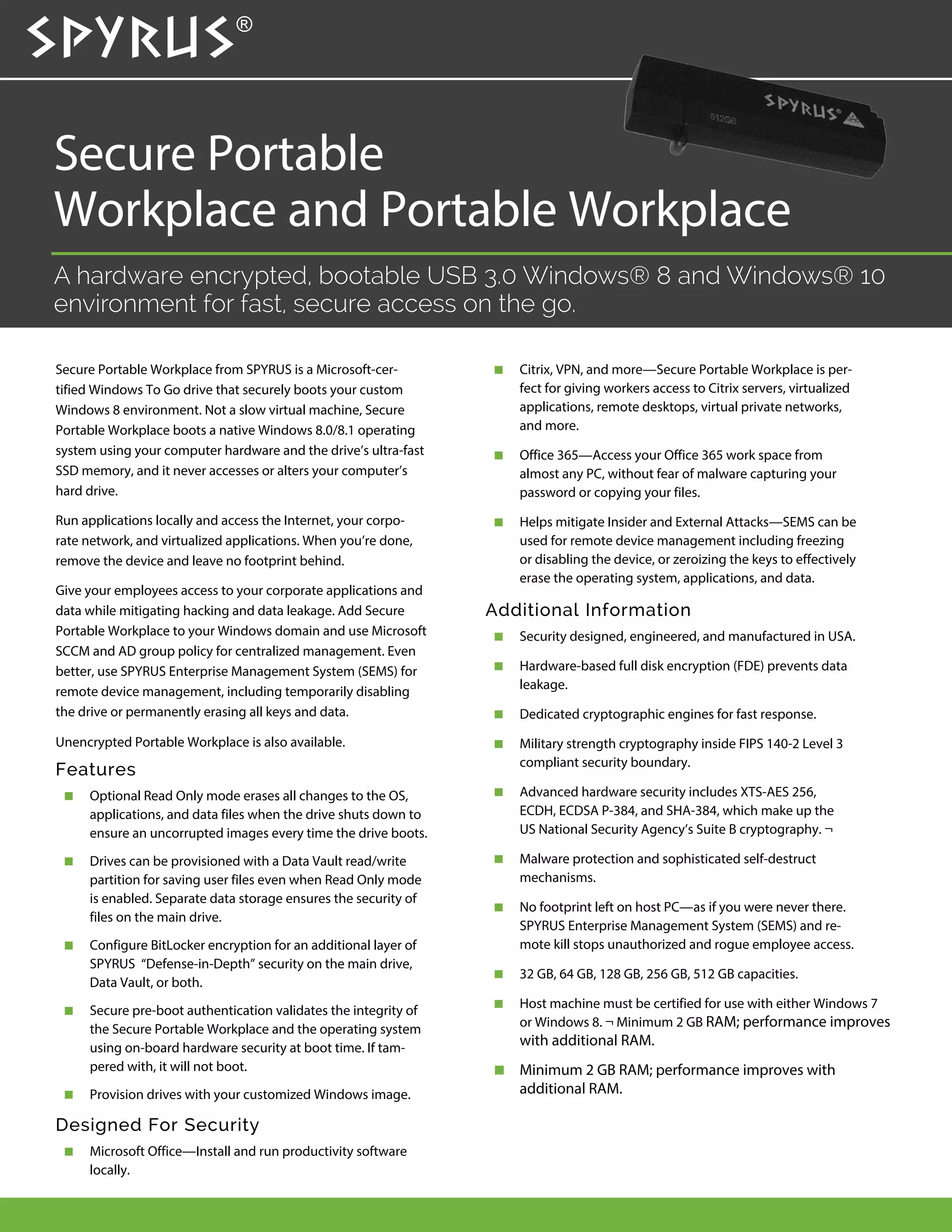 SPYRUS Secure Portable Workplace and Portable Workplace | PDF
