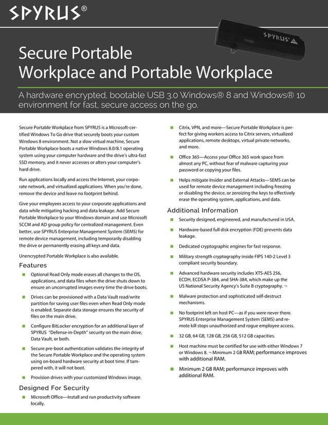 SPYRUS Secure Portable Workplace and Portable Workplace | PDF