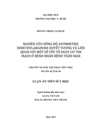 Luận án: Nghiên cứu nồng độ asymmetric dimethylarginine huyết tương | PDF
