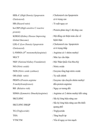 Luận án: Nghiên cứu nồng độ asymmetric dimethylarginine huyết tương | PDF