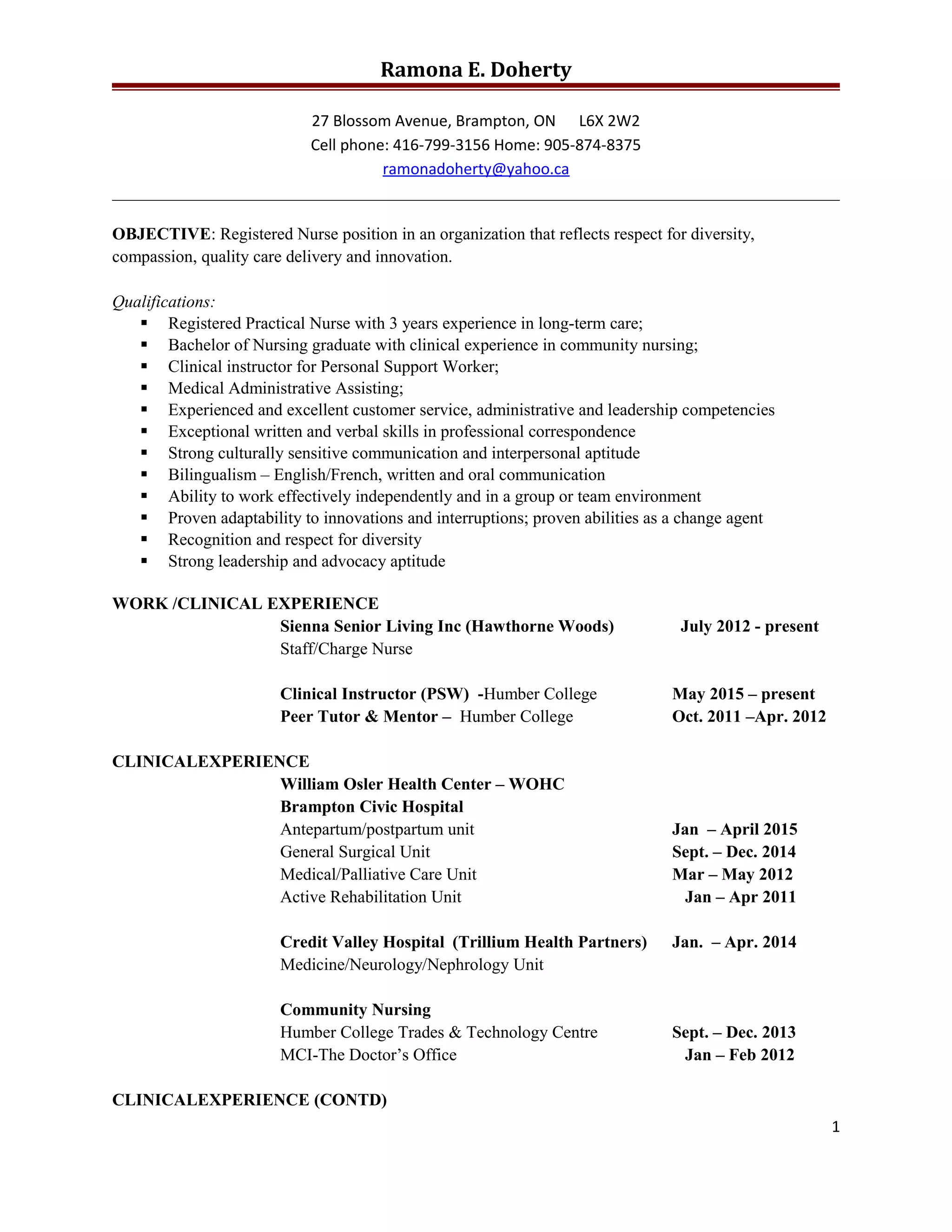 Eportfolio RN resume (revised) | DOC