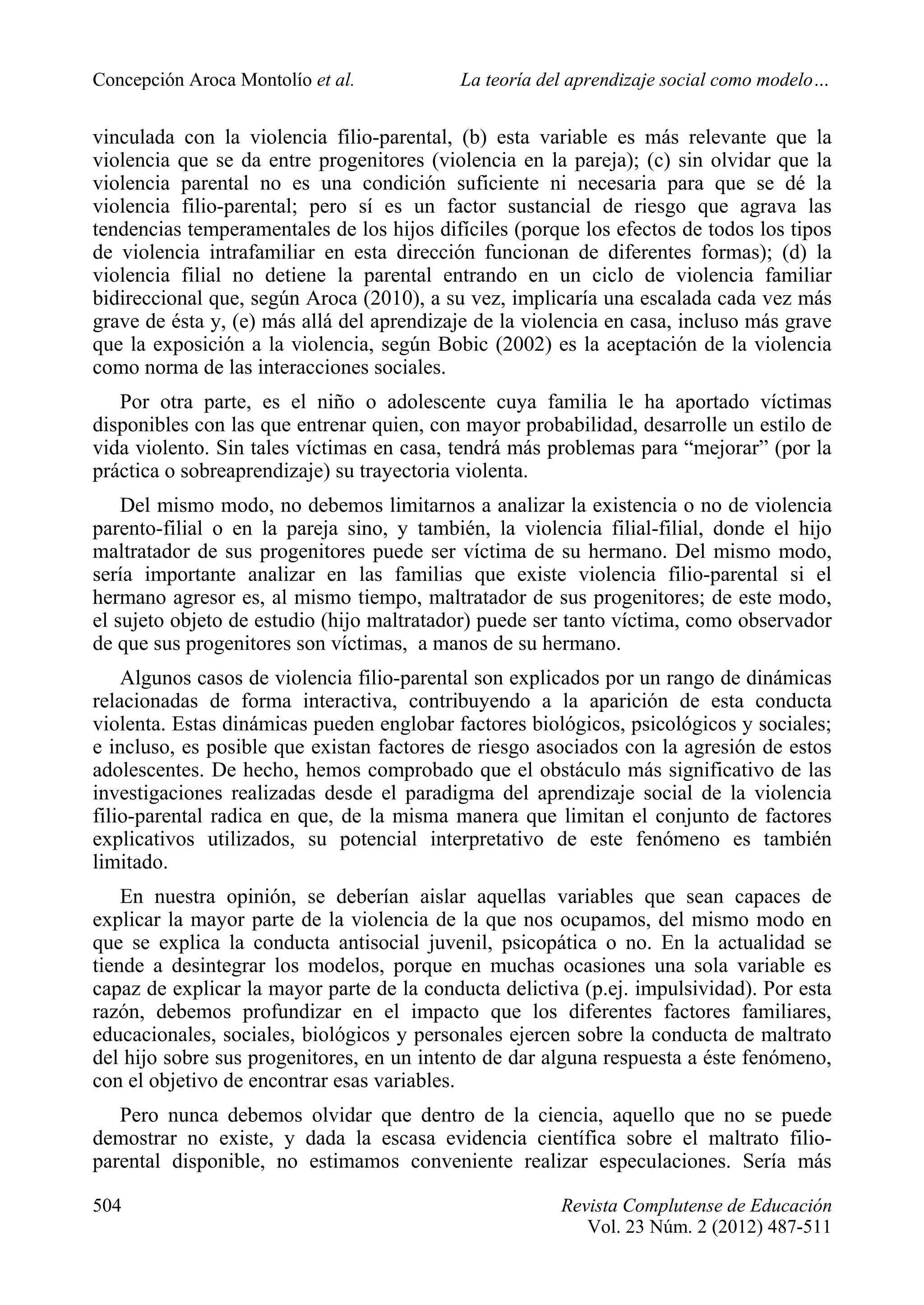 Teoría del aprendizaje social como modelo explicativo de la violencia ...