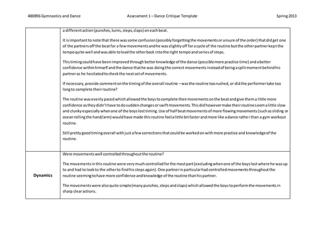 400896 template for dance critique new spr13 | PPT