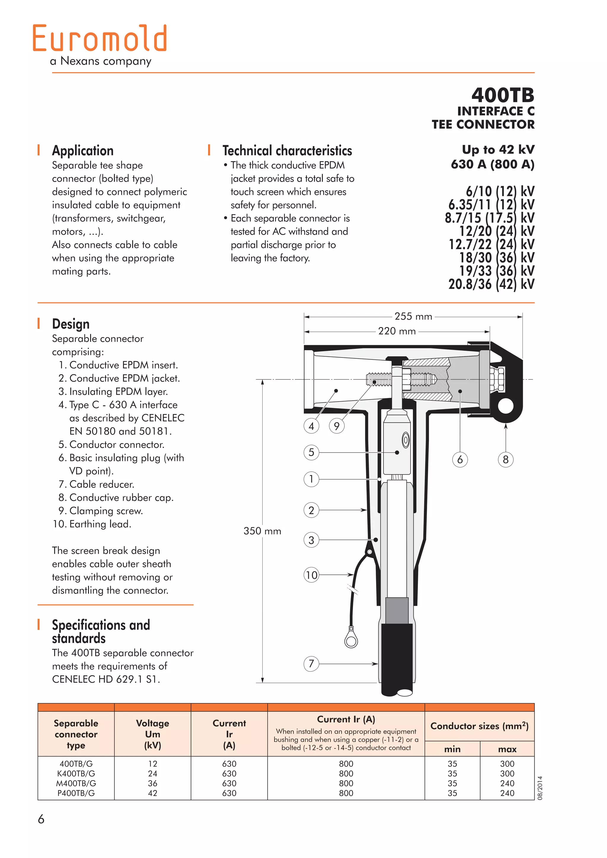 400TB Nexans Euromold 630A 11kV Bolted Tee Connectors 35-300sqmm | PDF