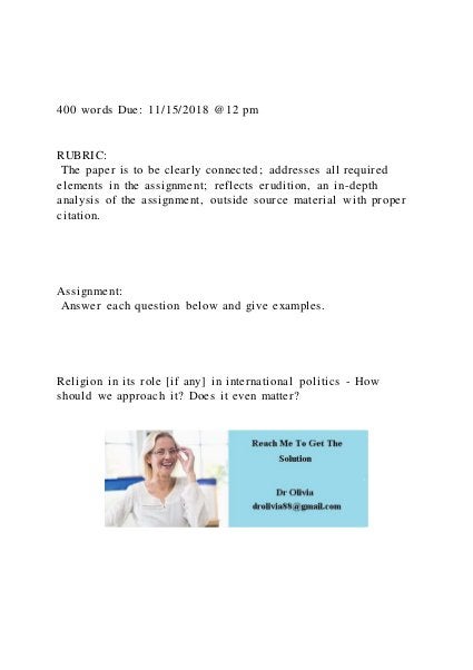 400 words Due 11152018 @12 pmRUBRIC The paper is to | DOCX