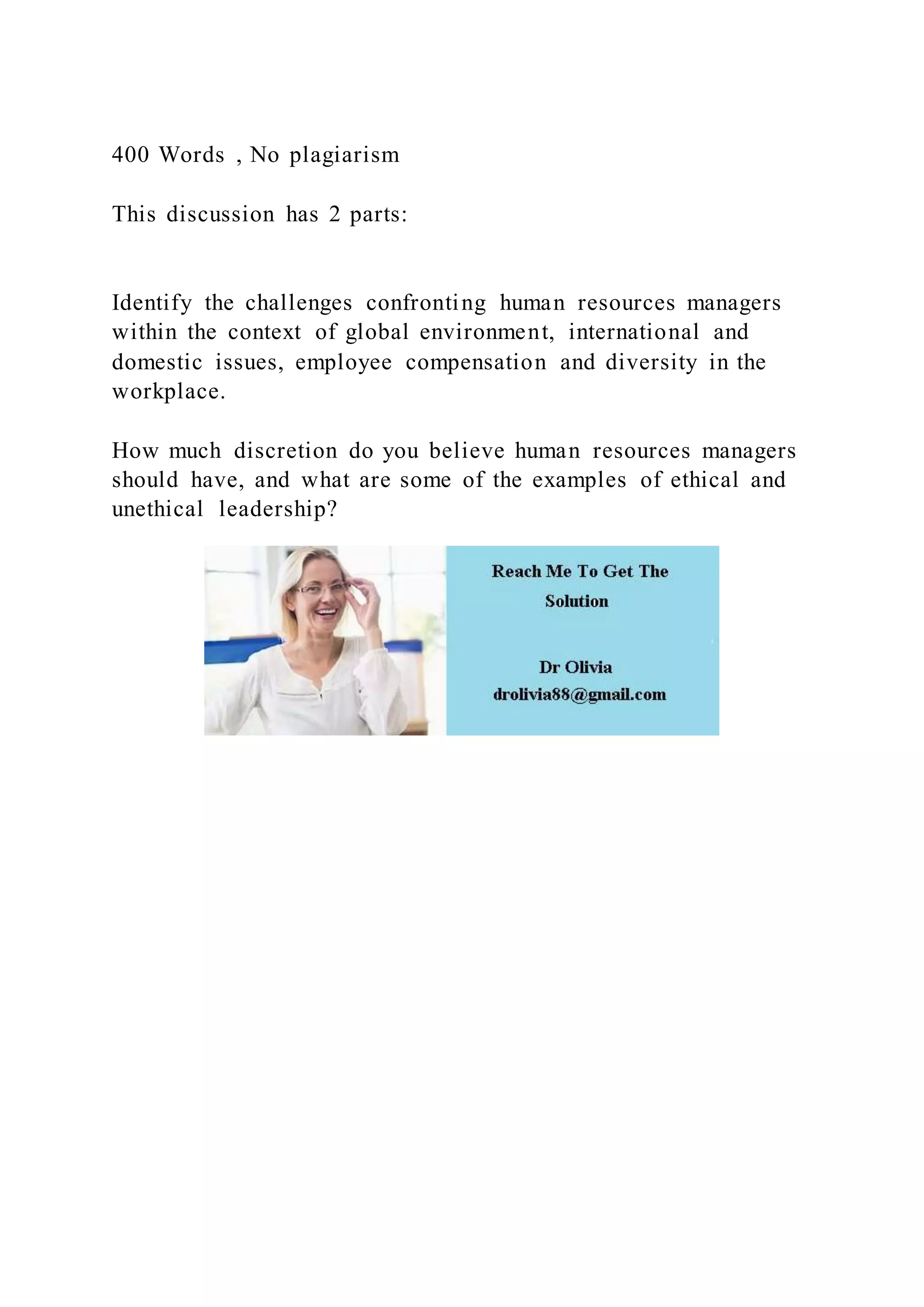 400 Words , No plagiarismThis discussion has 2 parts Ide | DOCX