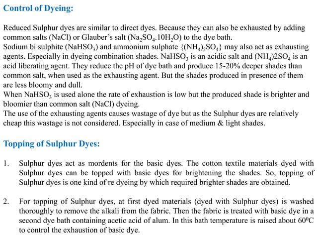 wet processing engineering( dyes) Sulphur dye | PPT