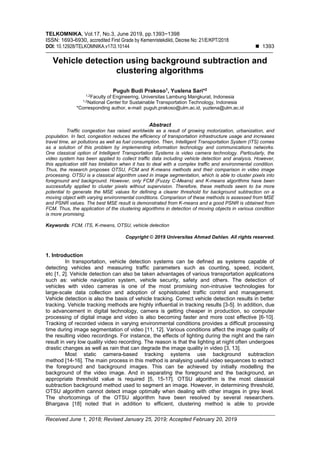 Vehicle detection using background subtraction and clustering algorithms | PDF